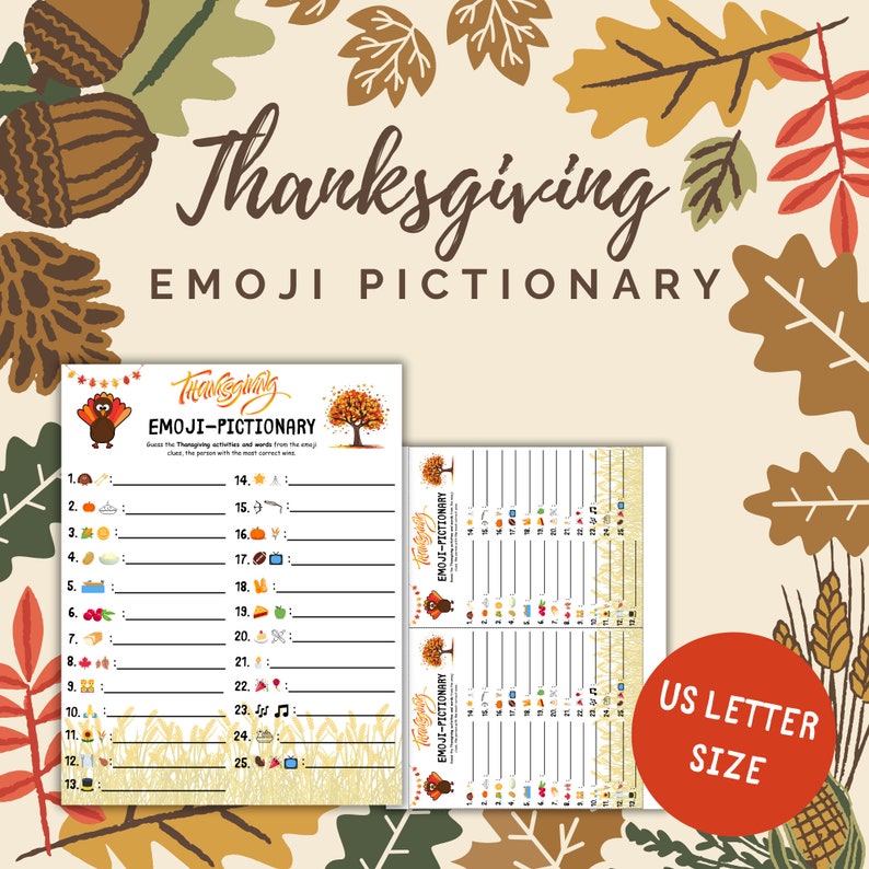 Thanksgiving Emoji Pictionary Game | PNG & SVG or PDF File | Printable ...