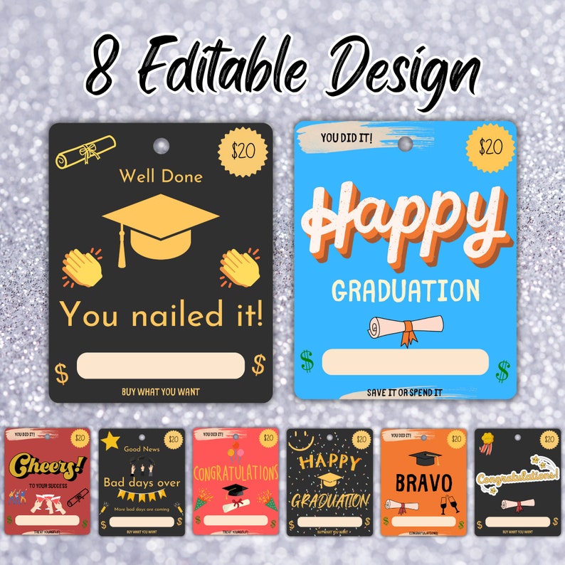 Editable Graduation Money Card Templates Bundle Cards Holder PNG & SVG ...