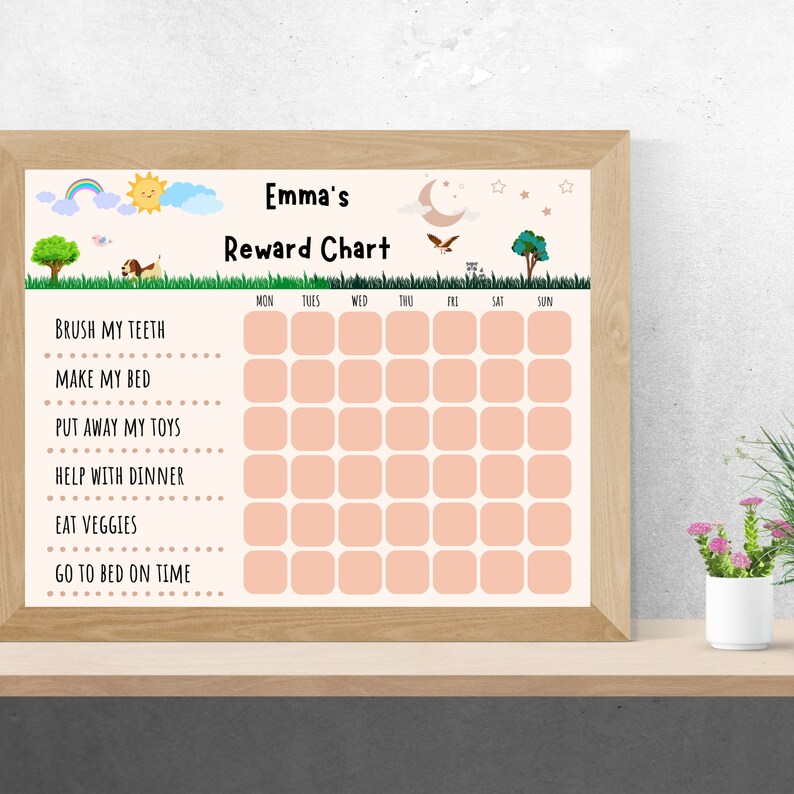 Editable Reward Chart Template Day & Night 2 Designs Bundle With Animals Customizable Motivation ...