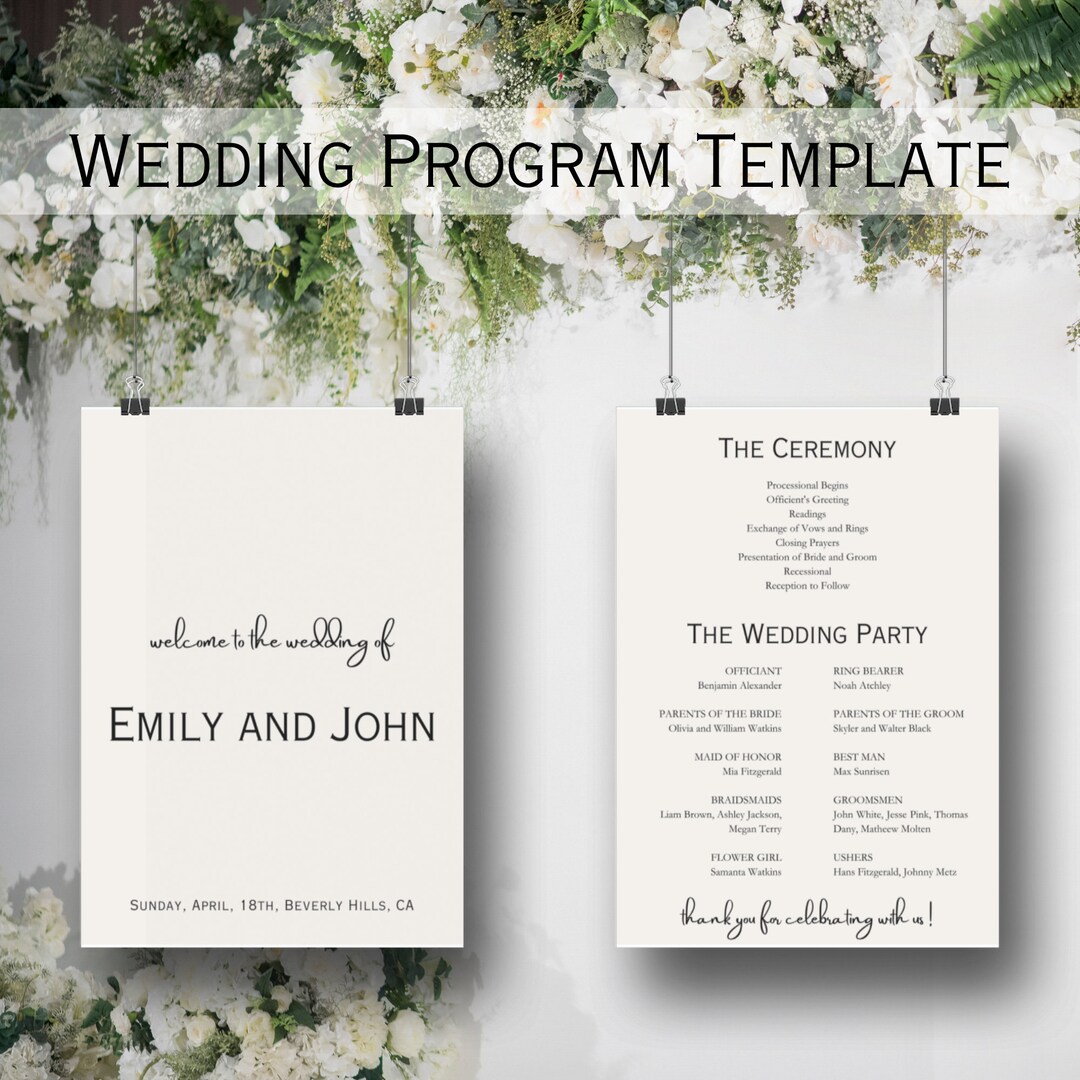 Emily Editable Wedding Program Template | Minimalist Simple Elegant ...