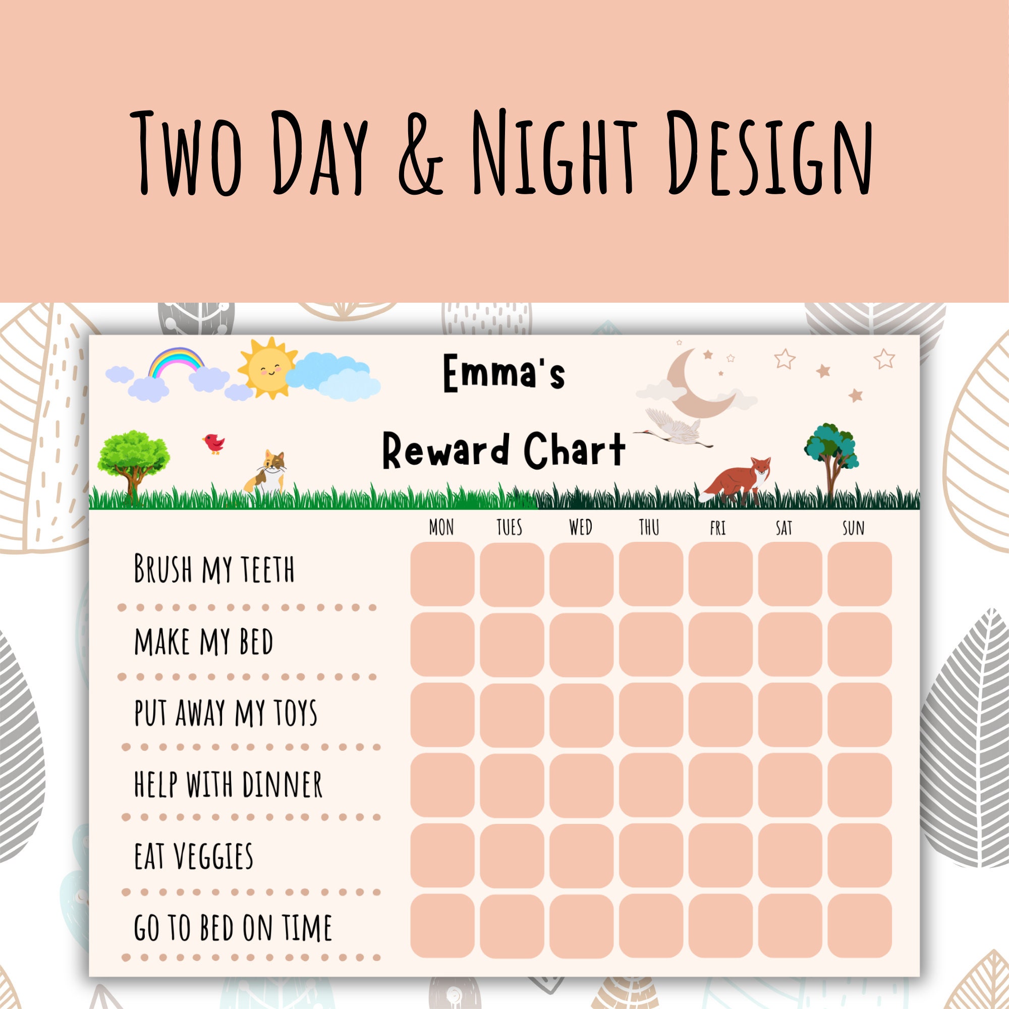 Editable Reward Chart Template Day & Night 2 Designs Bundle - Etsy