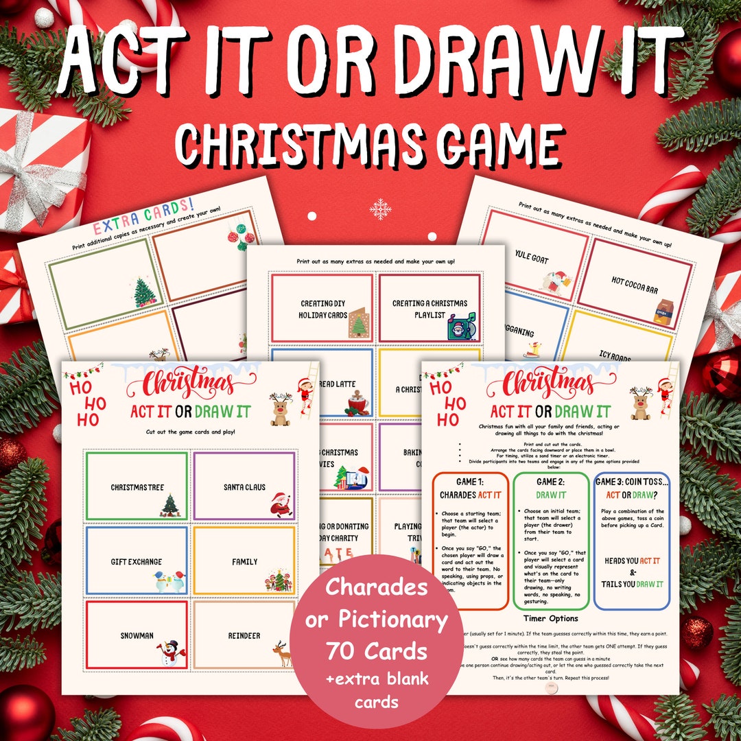 Christmas Act It & Draw It Game | 70 Game Cards | Charades Pictionary ...