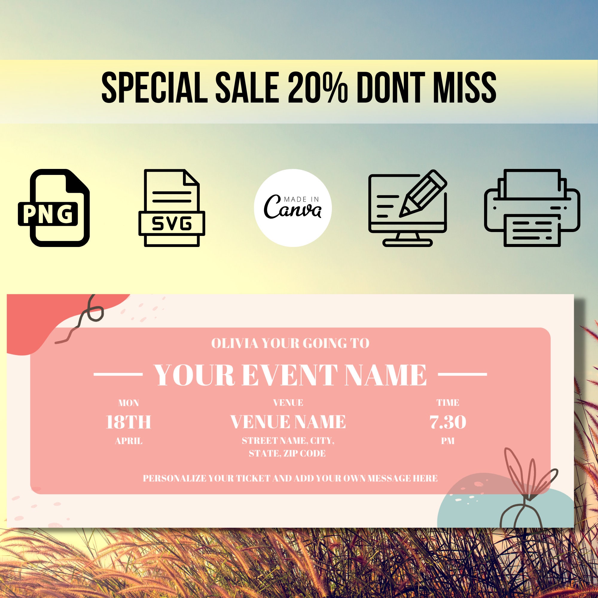 Event Ticket Template | Easy to Edit on Canva | Editable DIY | Gateway ...