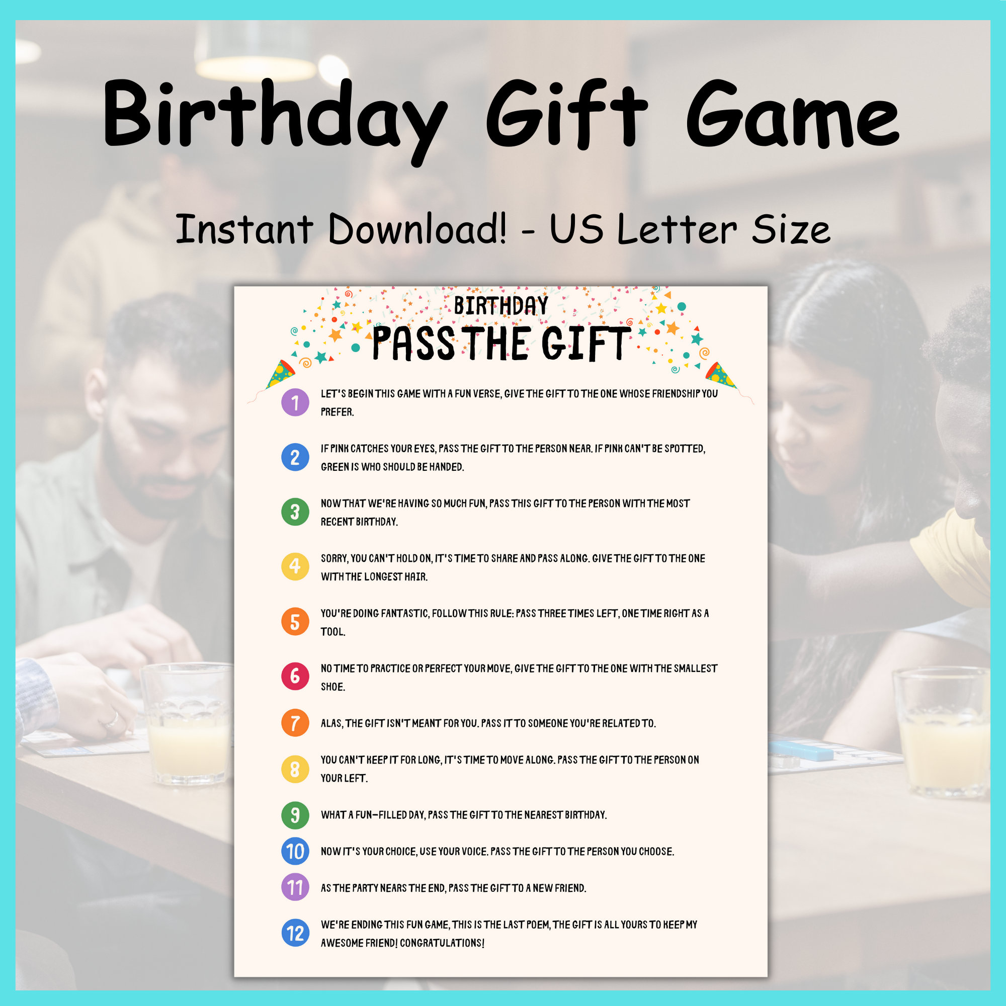 Printable Birthday Gift Passing Game, Prize Passing Game, Gift Exchange ...