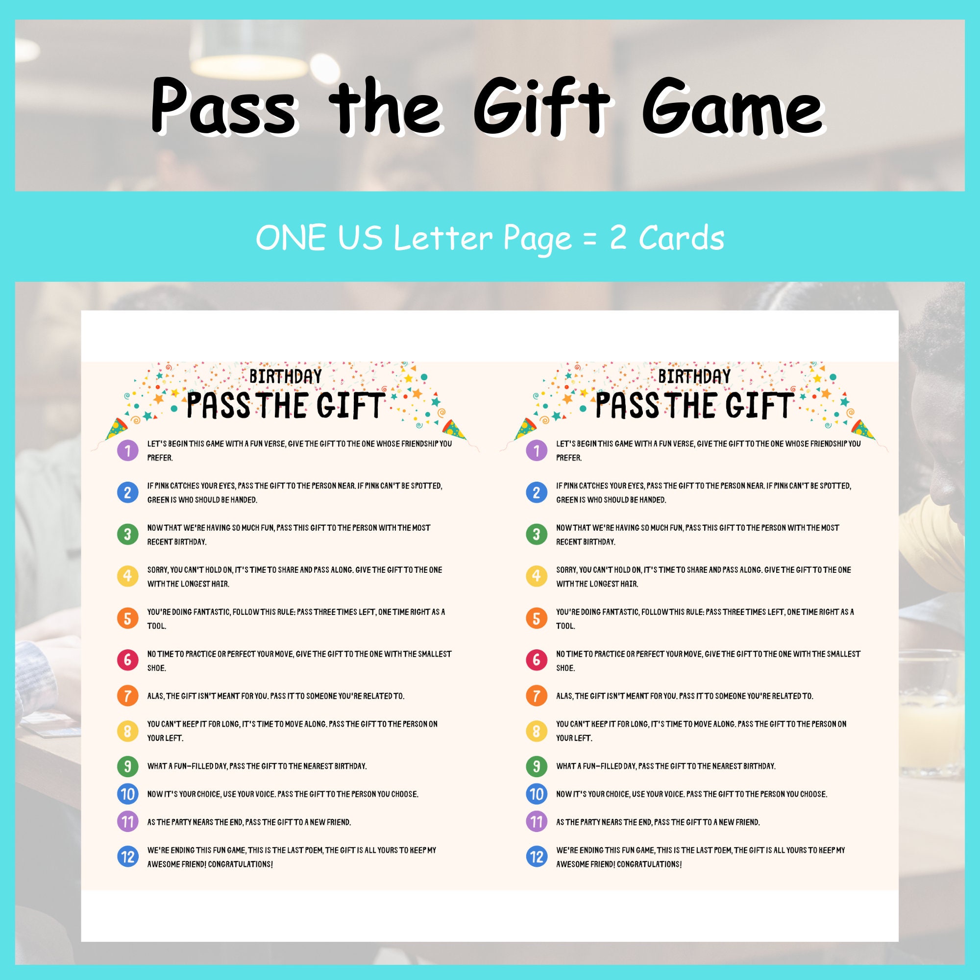 Printable Birthday Gift Passing Game, Prize Passing Game, Gift Exchange ...