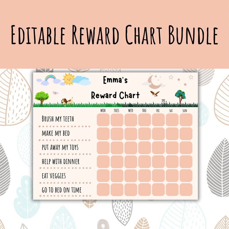 Editable Reward Chart Template Day & Night 2 Designs Bundle - Etsy