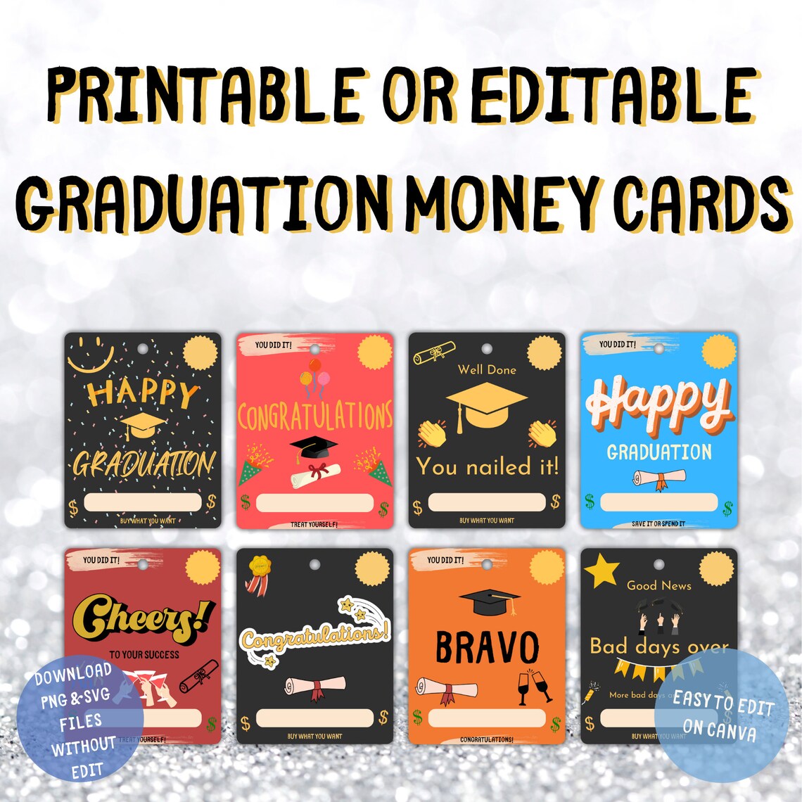 Editable Graduation Money Card Templates Bundle Cards Holder PNG & SVG ...