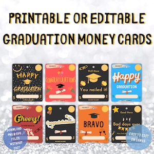Editable Graduation Money Card Templates Bundle Cards Holder PNG & SVG ...