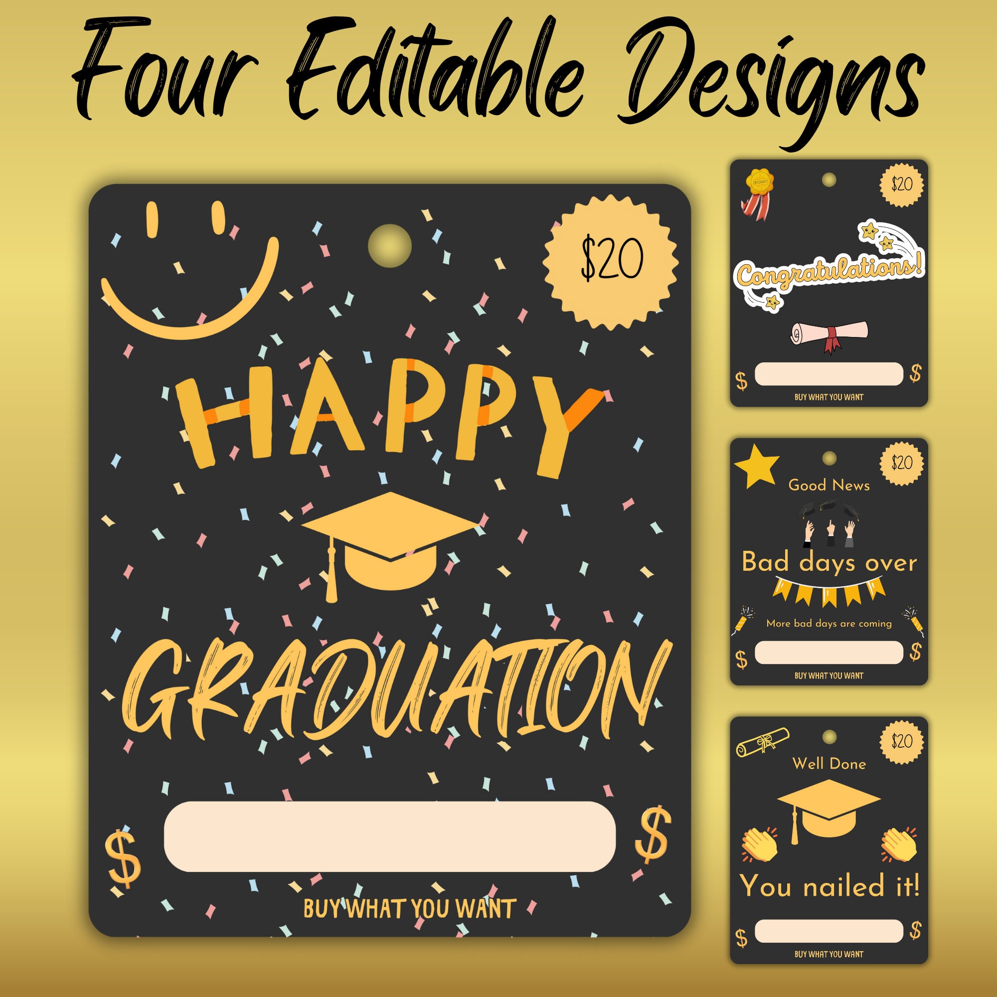Editable Graduation Money Cards Card Holder Templates 4 - Etsy