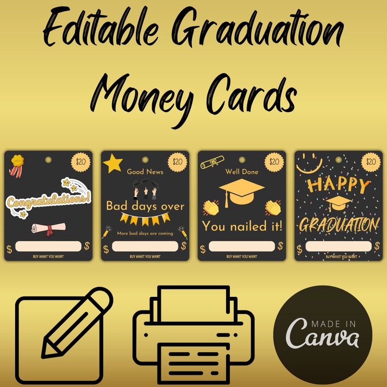 Editable Graduation Money Cards Card Holder Templates 4 - Etsy