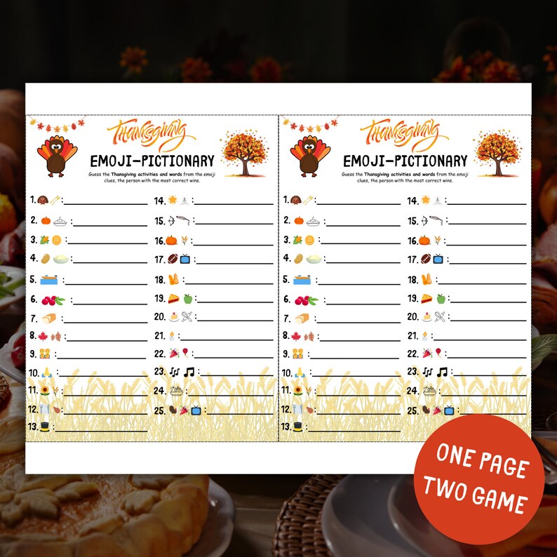 Thanksgiving Emoji Pictionary Game | PNG & SVG or PDF File | Printable ...