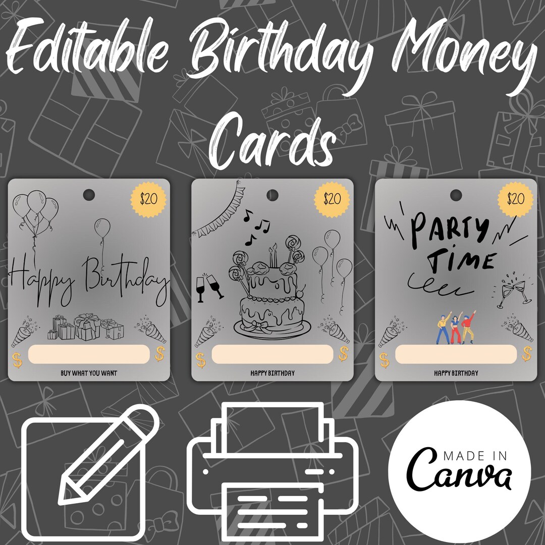 Editable Birthday Money Cards Template Gift Card Holder PNG - Etsy