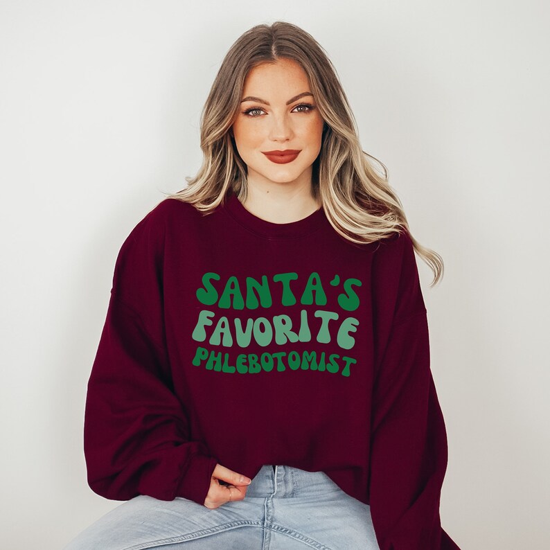 Santa's Favorite Phlebotomist Sweatshirt, ED Phlebotomy Christmas ...