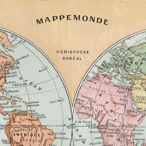 1922 World Map Antique Planisphere Vintage Larousse Original Print Mapa ...