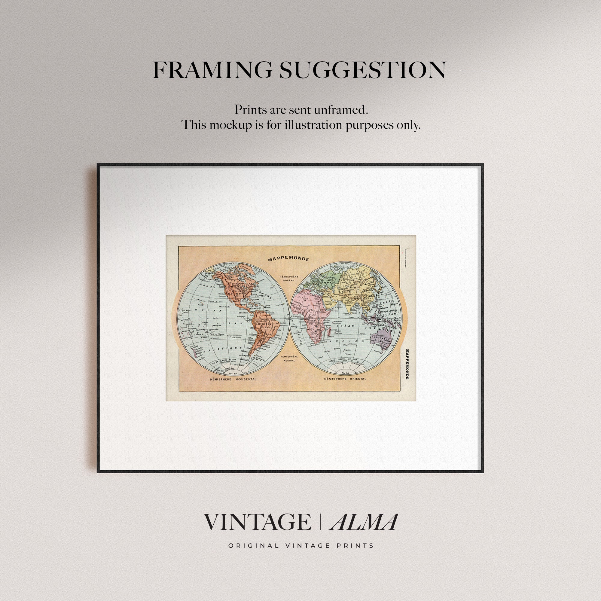 1922 World Map Antique Planisphere Vintage Larousse Original Print Mapa ...