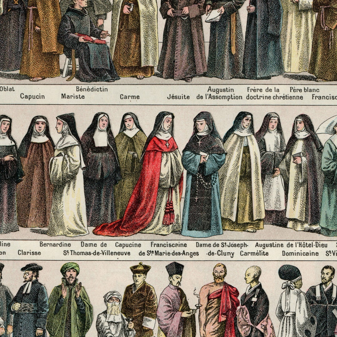 1922 Religious Costumes Vintage Larousse Original Print Clerical ...