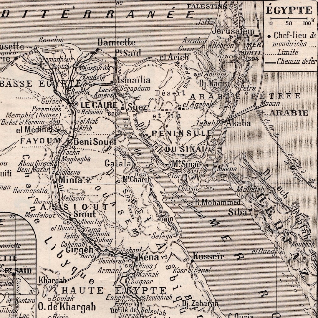 1922 Ancient Egypt Map Larousse Original Vintage Print Map of Egypt 100 ...