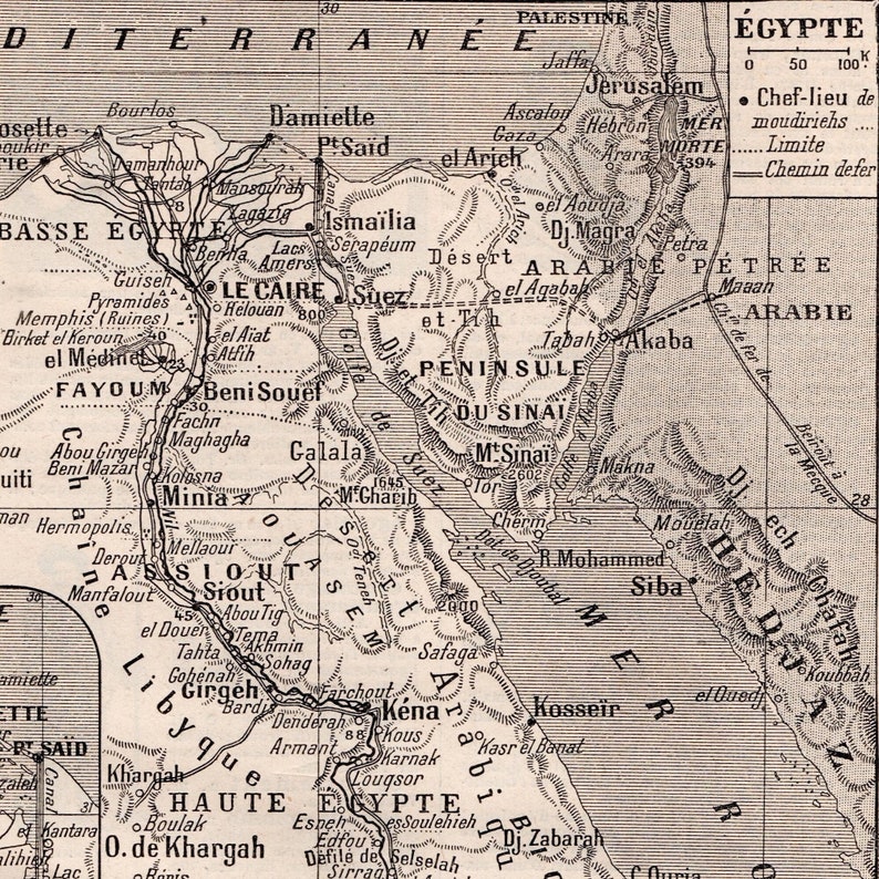 1922 Ancient Egypt Map Larousse Original Vintage Print Map of Egypt 100 ...
