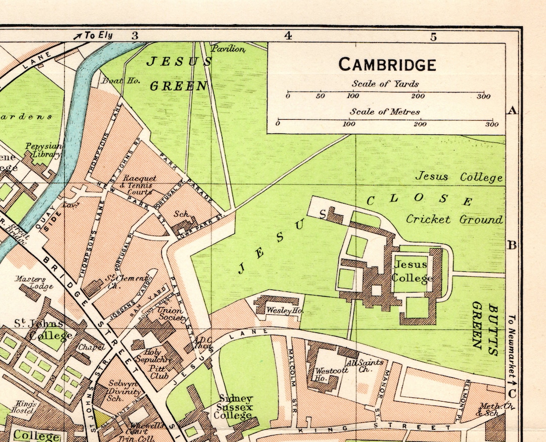 1965 Cambridge Vintage Map Original Print England Souvenir - Etsy
