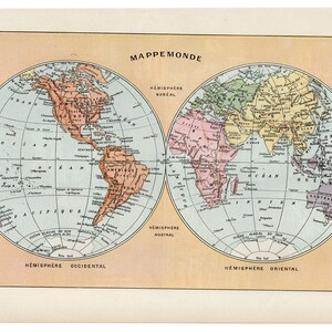 1922 World Map Antique Planisphere Vintage Larousse Original Print Mapa ...