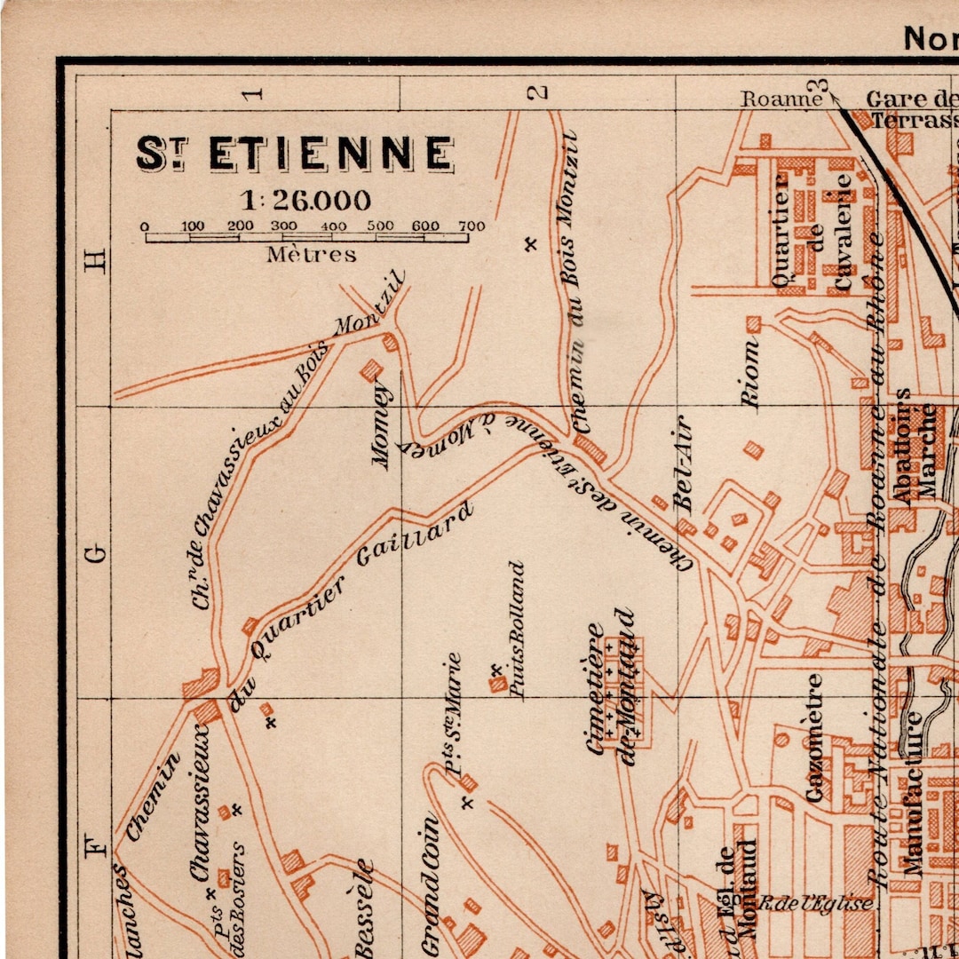 1897 St Etienne France Antique Map Original Vintage Print France ...