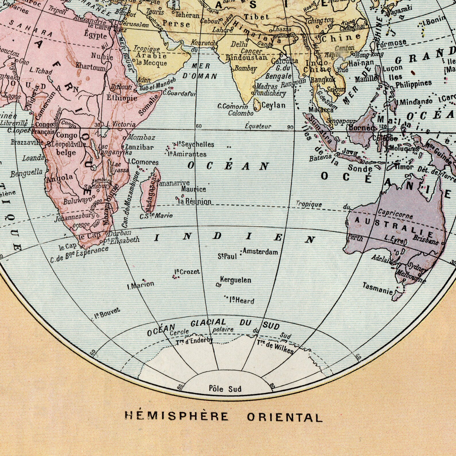 1922 World Map Antique Planisphere Vintage Larousse Original Print Mapa ...