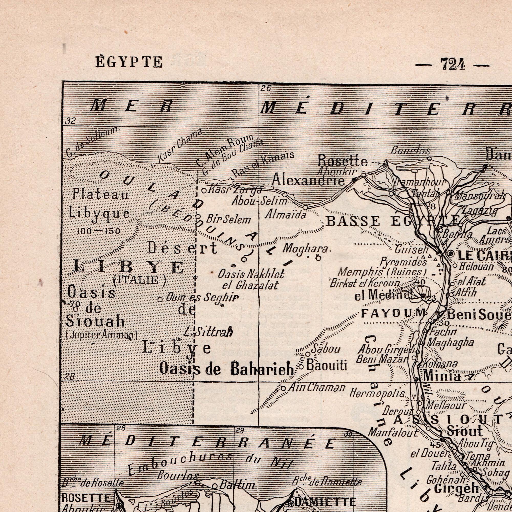 1922 Ancient Egypt Map Larousse Original Vintage Print Map of Egypt 100 ...
