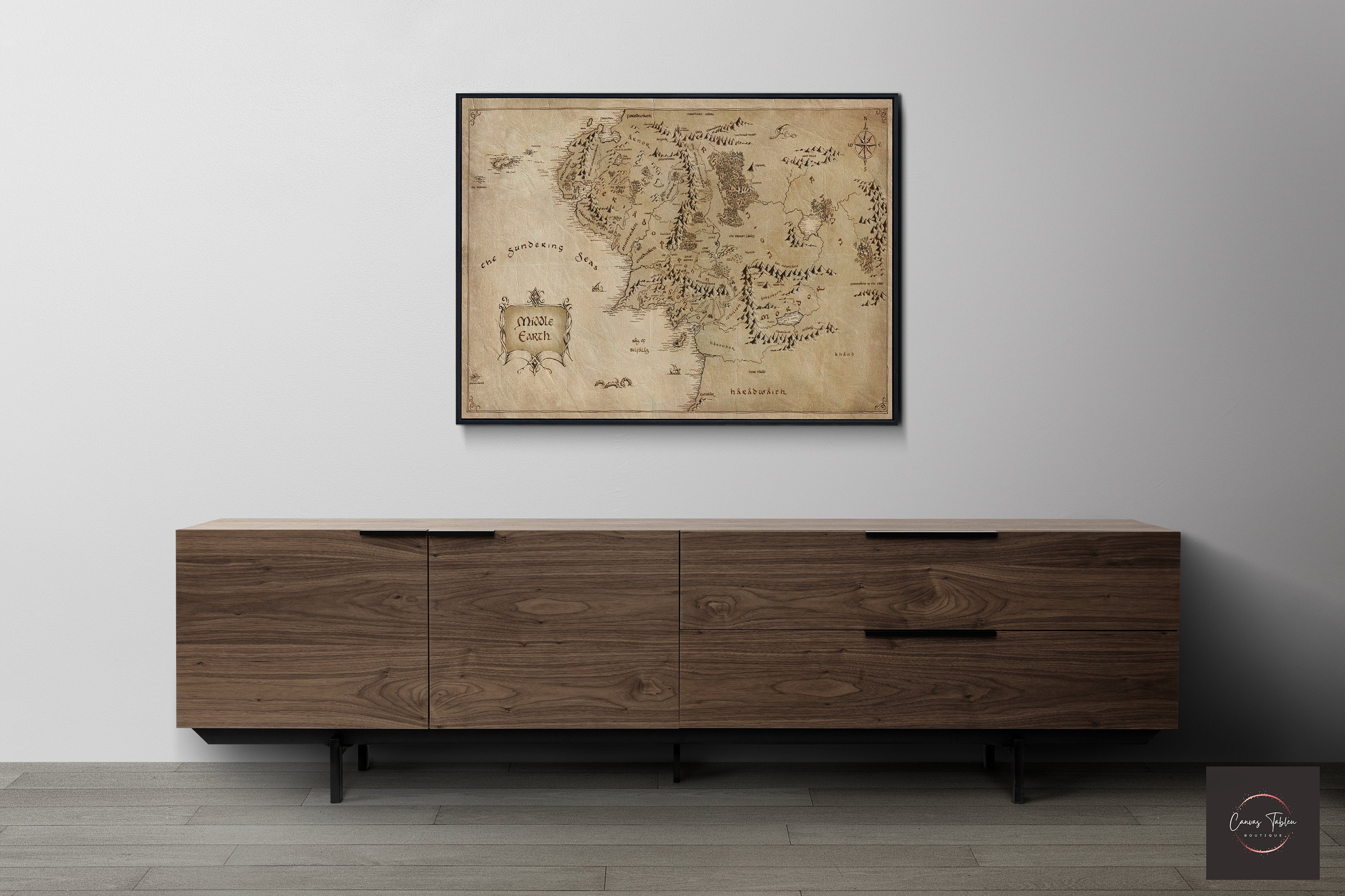 LOTR Map, Famous Movie Map Canvas, Sauron Print, Gandalf, Frodo Baggins ...