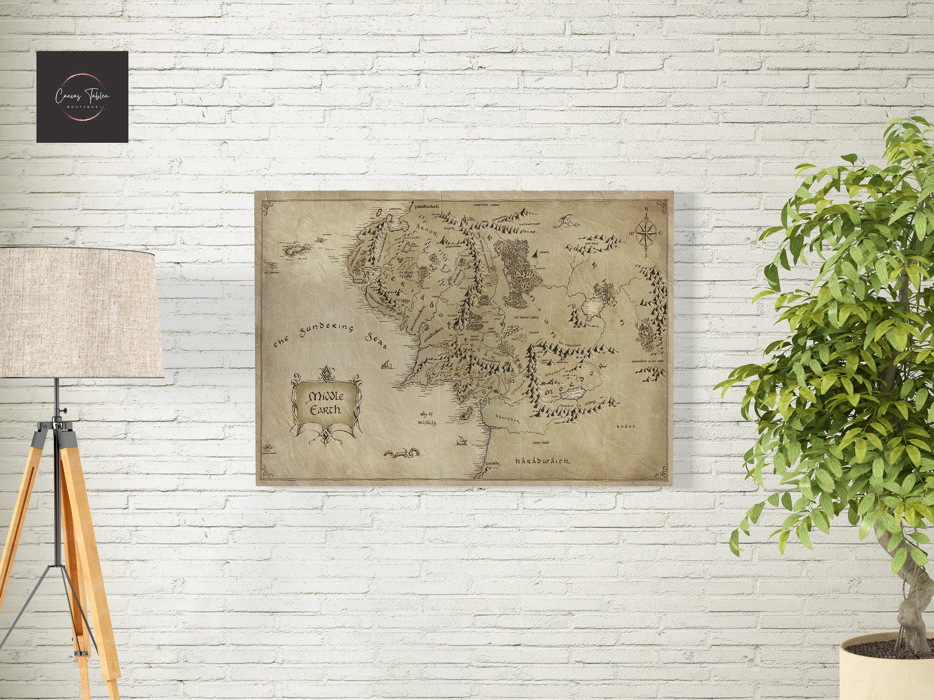 LOTR Map, Famous Movie Map Canvas, Sauron Print, Gandalf, Frodo Baggins ...