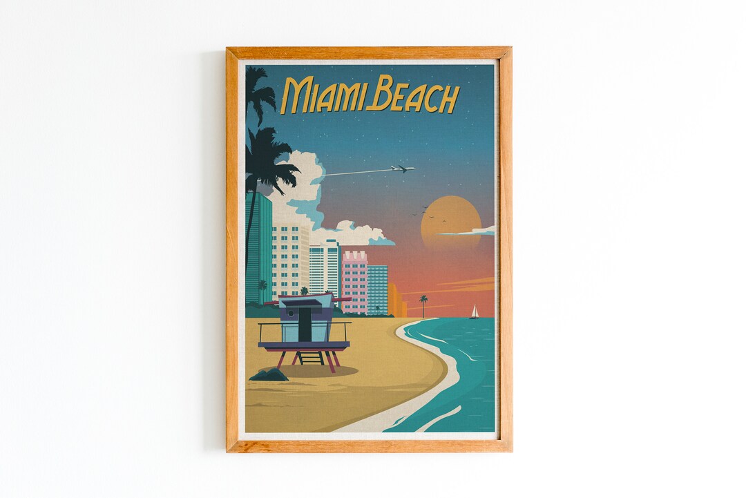 Miami Beach Postcard,retro Art, Colourful Poster, Letter Poster ...