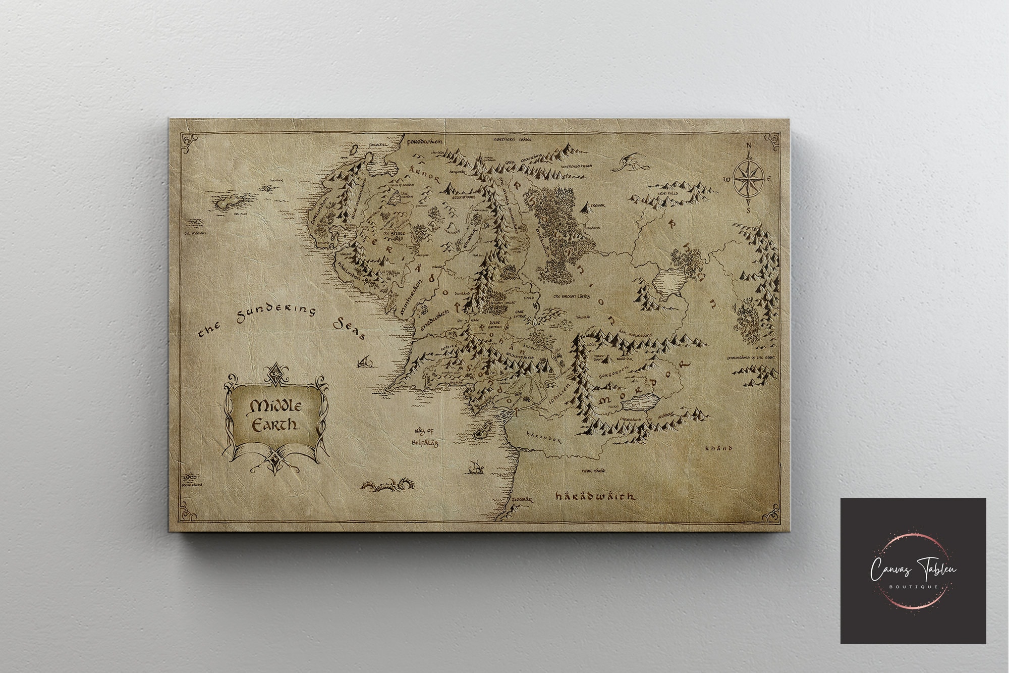 LOTR Map, Famous Movie Map Canvas, Sauron Print, Gandalf, Frodo Baggins ...
