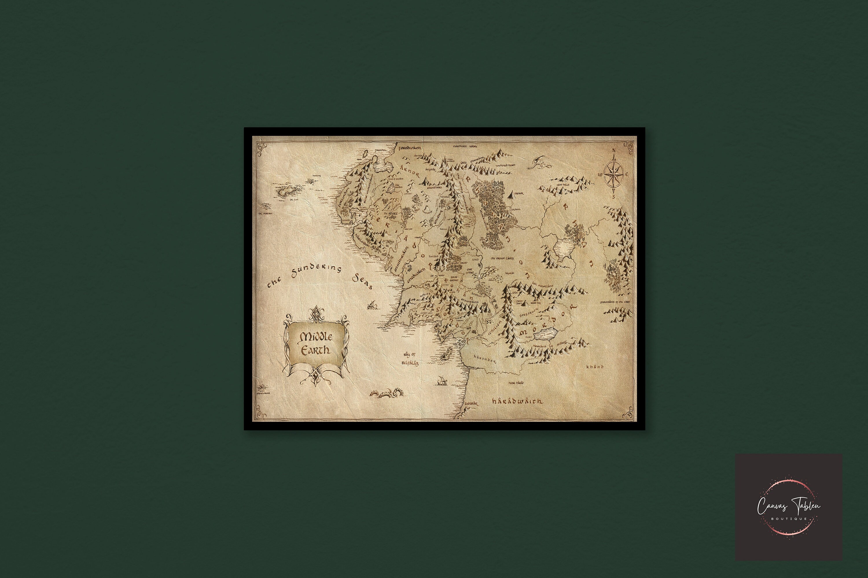 LOTR Map, Famous Movie Map Canvas, Sauron Print, Gandalf, Frodo Baggins ...