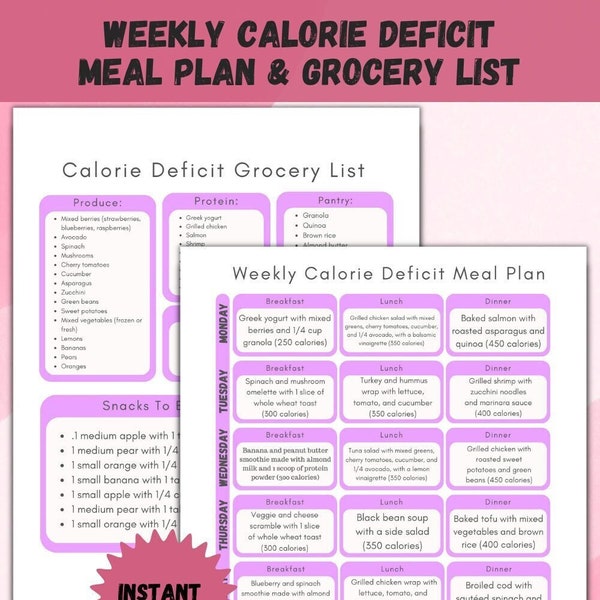 Calorie Deficit Meal Planner - Etsy