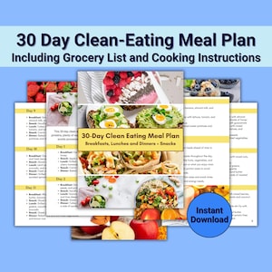 Printable 30 Day Clean Eating Meal Plan & Grocery List, Healthy ...