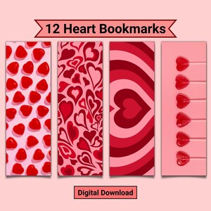 Printable Hearts Bookmark Set, Cute Bookish Bookmarks, Gift for Book ...