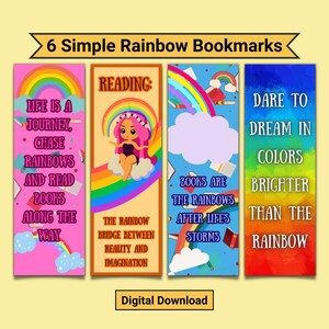Printable Simple Rainbow Bookmark Set, Cute Rainbow Bookish Bookmarks ...