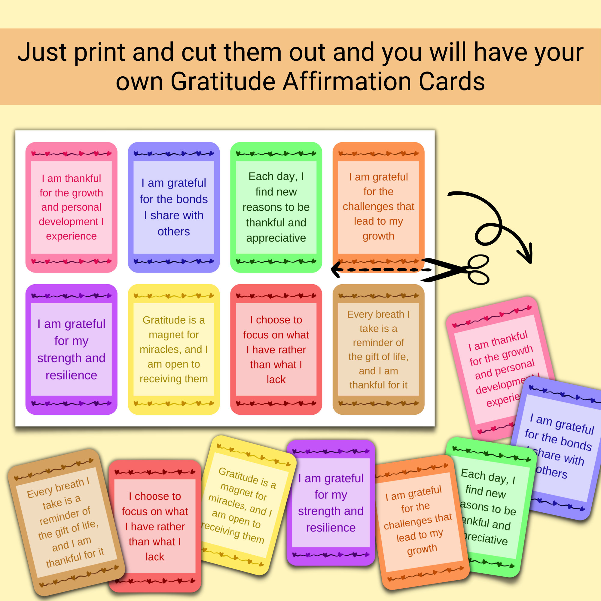 Printable Gratitude Affirmation Cards, Daily Affirmations, Gift for ...