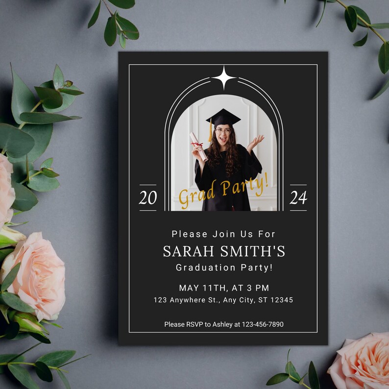 Editable Graduation Party Invitation Canva Template Grad - Etsy