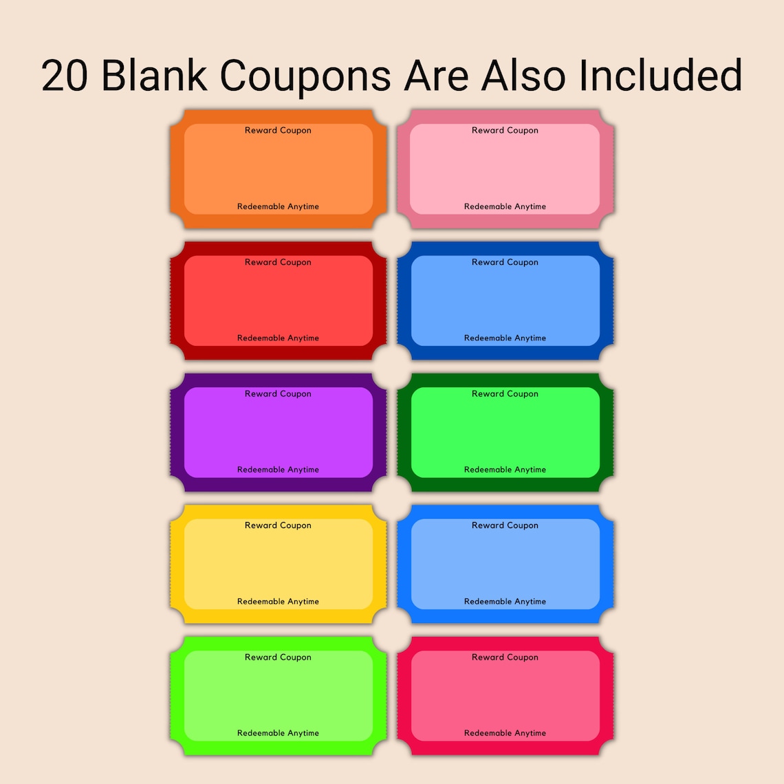 60 Printable Kids Reward Coupons, Kids Coupons, Gift for Children ...