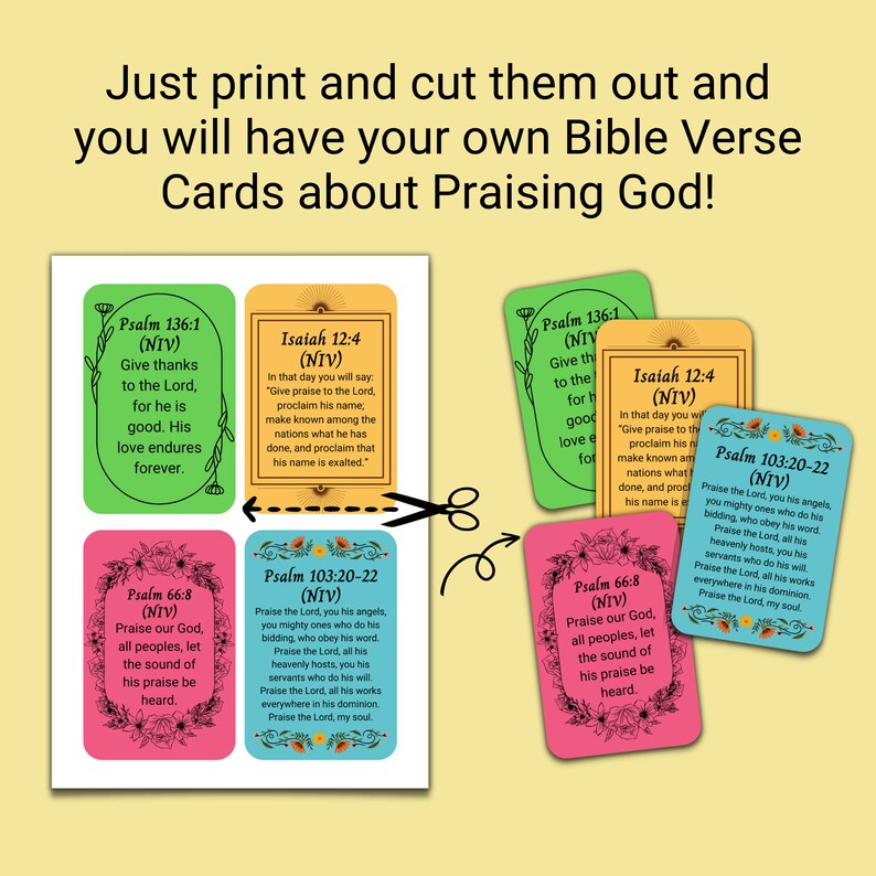 Printable Bible Verse Cards Praising God, Bible Study Tools, Memory ...