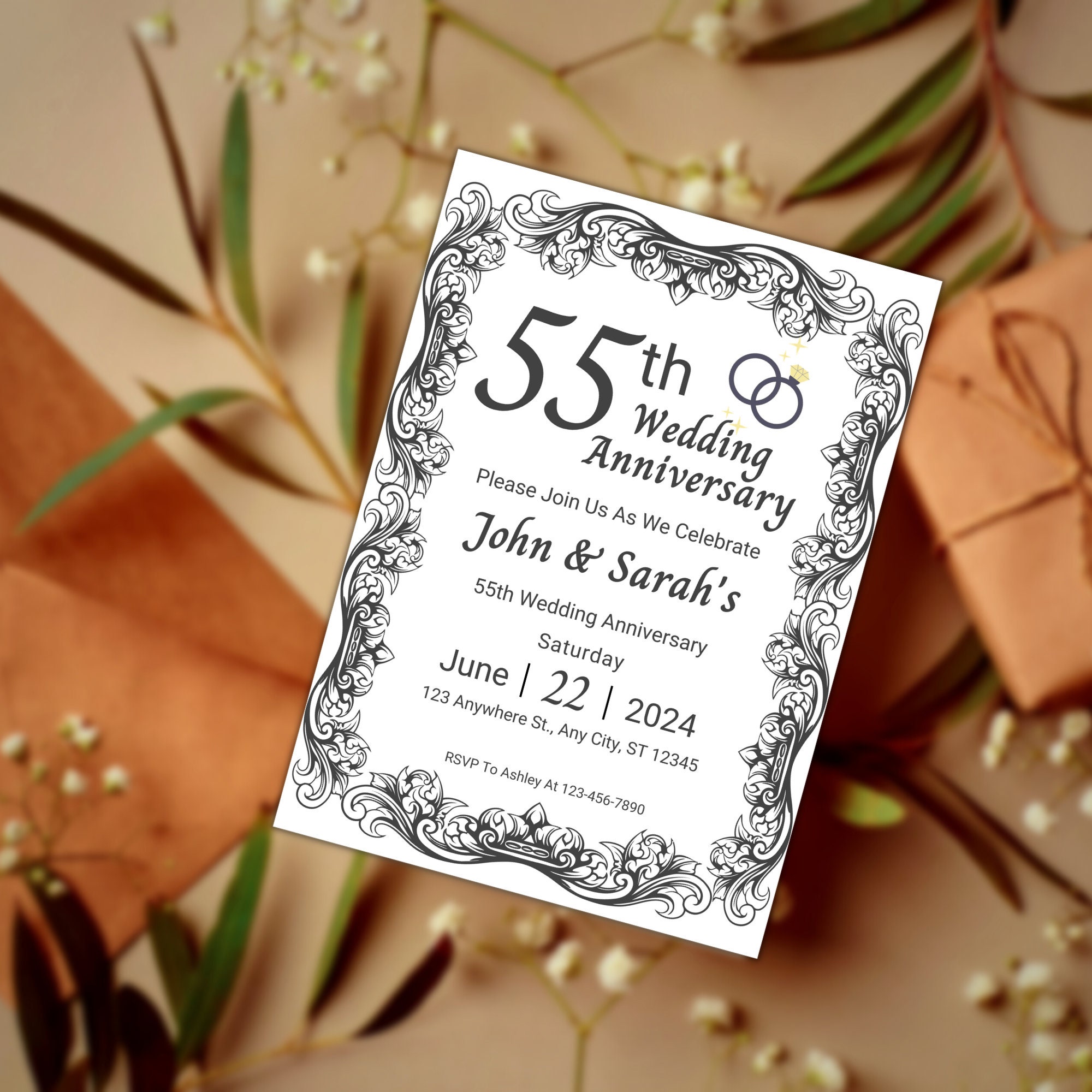 55th Wedding Anniversary Invitation Canva Template Printable - Etsy