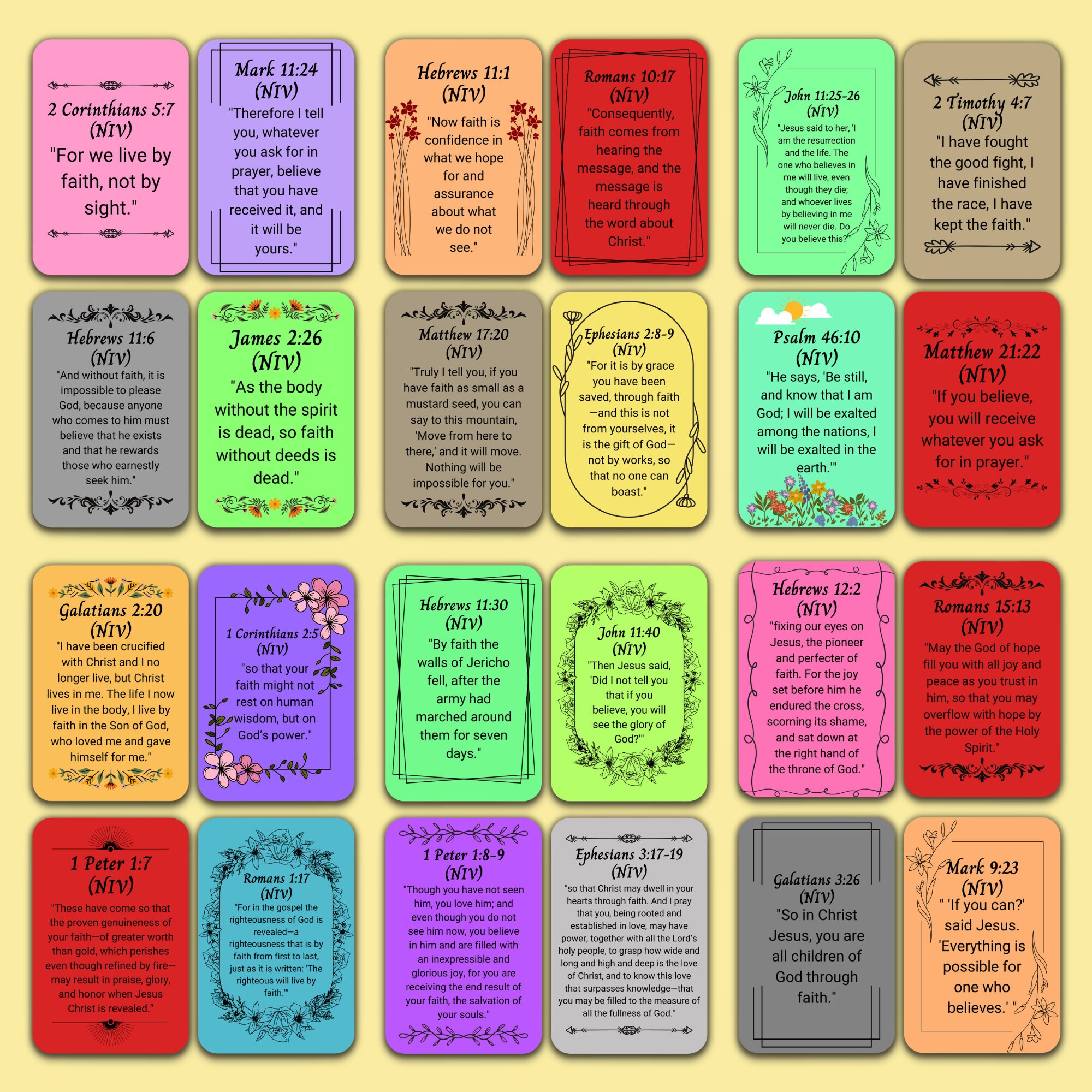 Printable Bible Verse Cards About Faith, Bible Study Tools, Memory ...