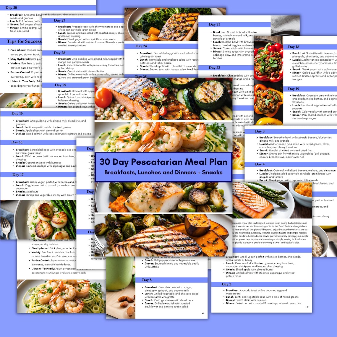Printable 30-day Pescatarian Meal Plan: Healthy Seafood Recipes and ...