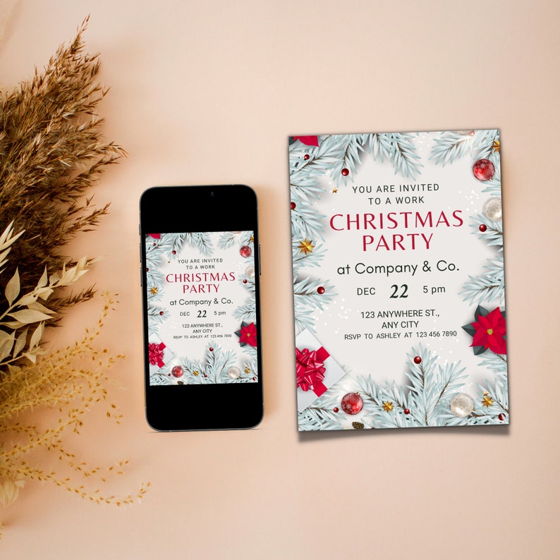 Work Christmas Party Invitation Template: Editable Holiday Evite (canva ...
