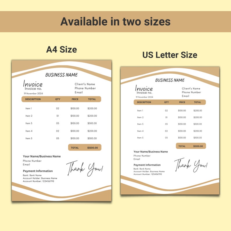 Professional Sales Invoice Template, Printable Small Business Invoice ...