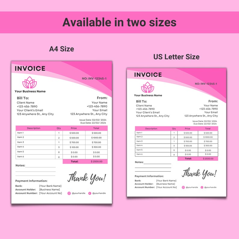 Pink Professional Invoice Template, Printable Small Business Invoice ...