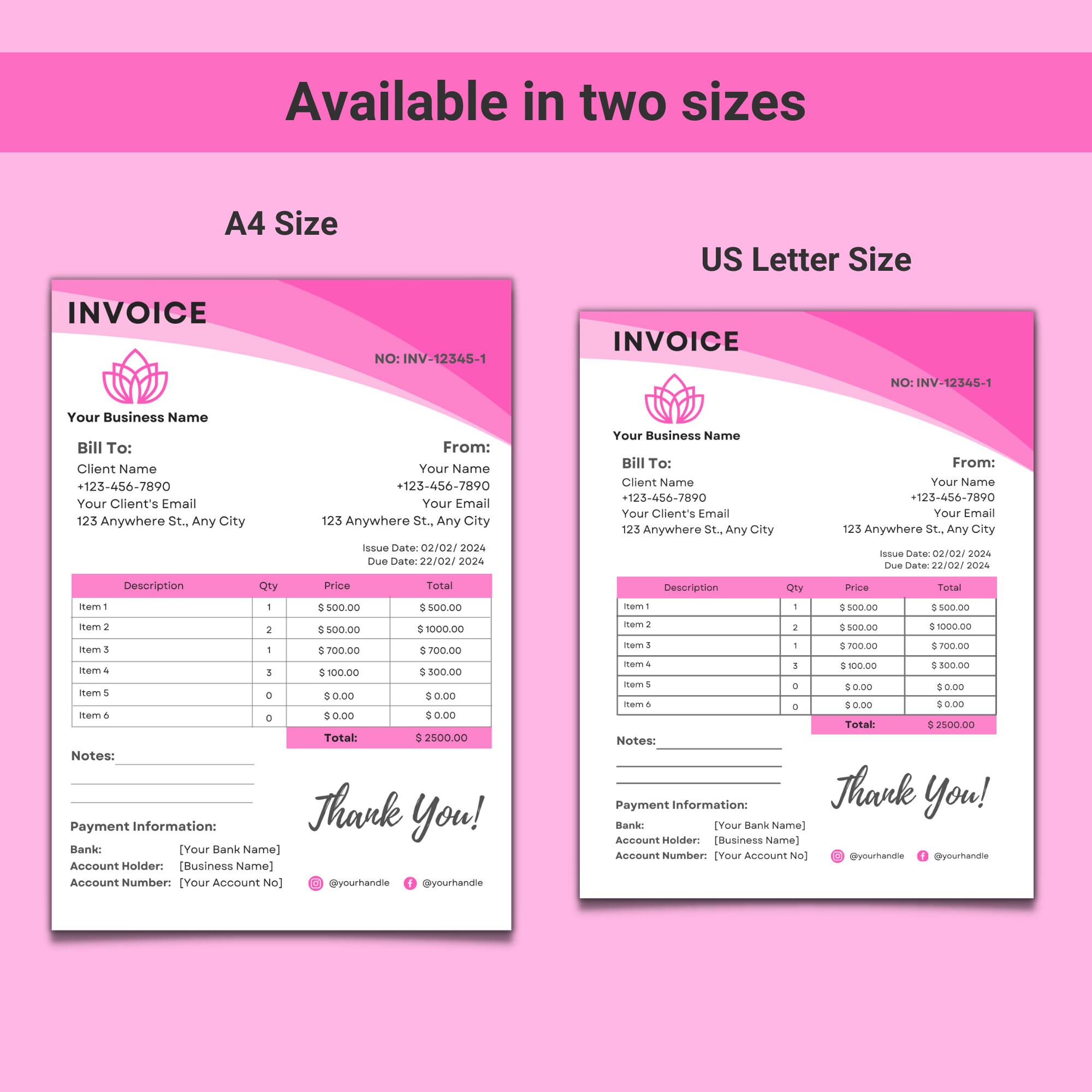 Pink Professional Invoice Template, Printable Small Business Invoice ...