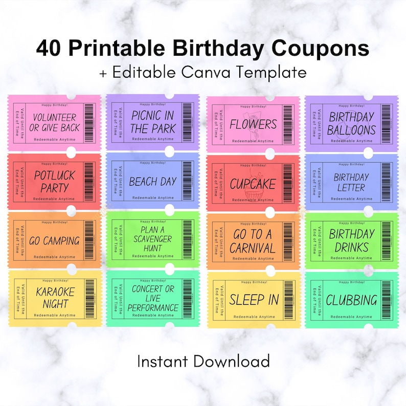 40 Printable Birthday Coupons, Birthday Vouchers, Birthday Gift Ideas ...