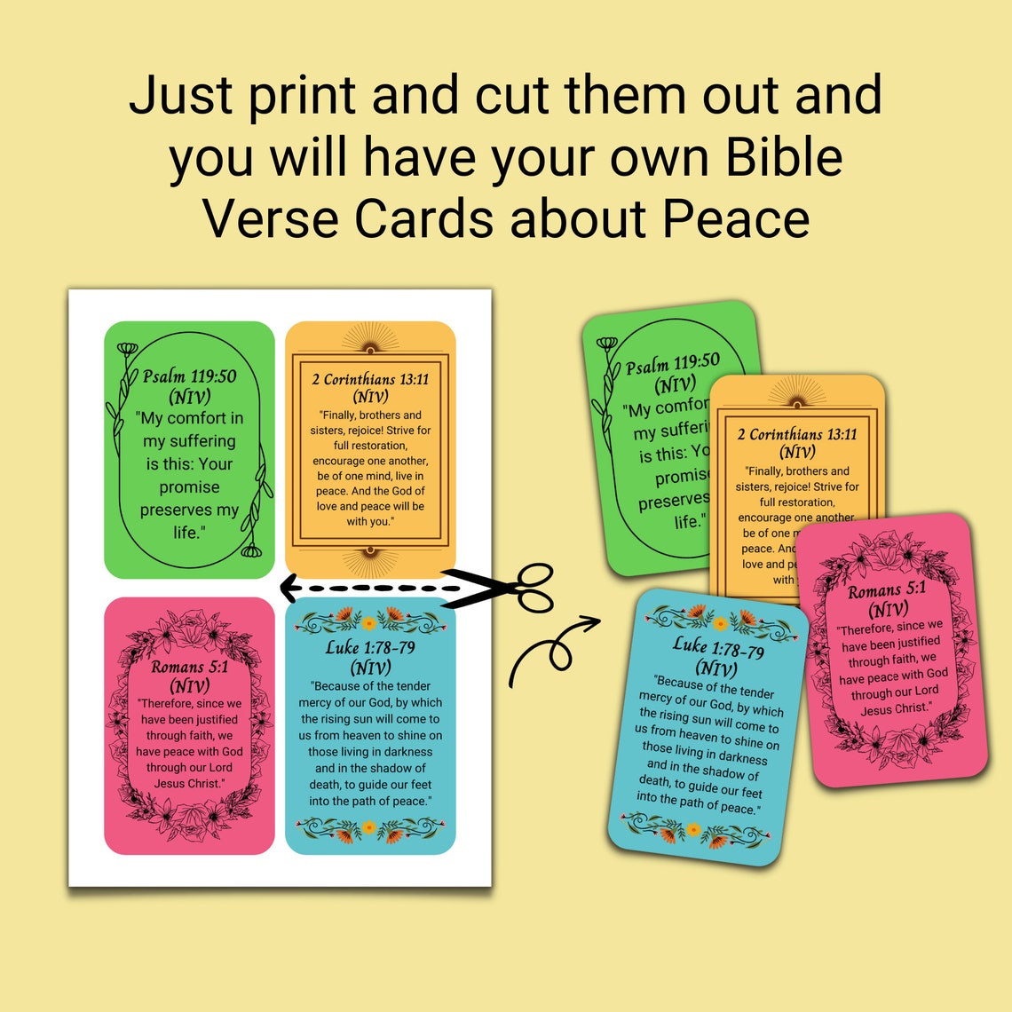 Printable Peace Bible Verse Cards, Bible Study Tools, Memory Verse ...
