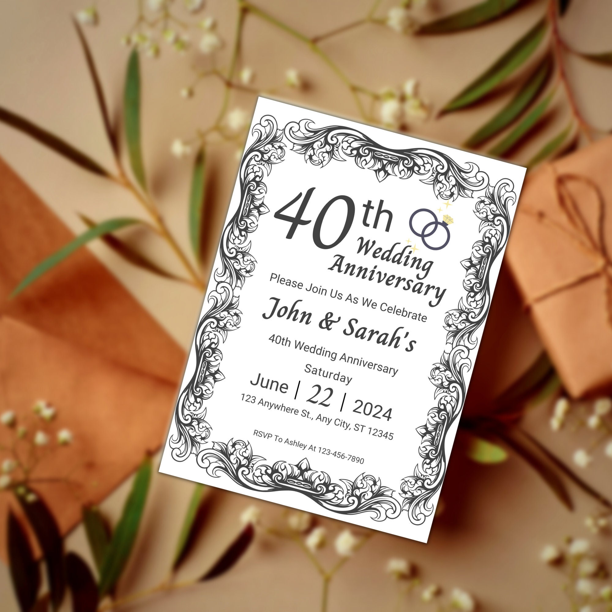40th Wedding Anniversary Invitation Canva Template, Printable Vow ...